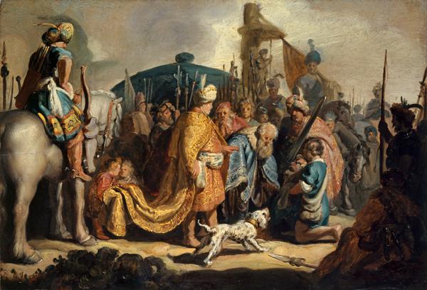 David with the Head of Goliath before Saul - Rembrandt | FeelTheArt