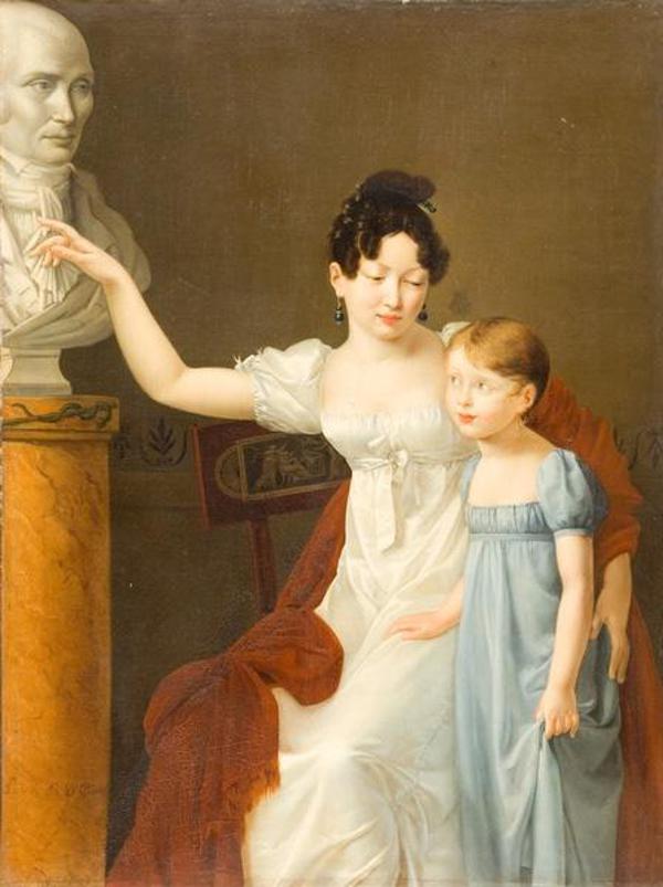 Madame Jean-Pitre Guillon and her sister, in front of the bust of their ...