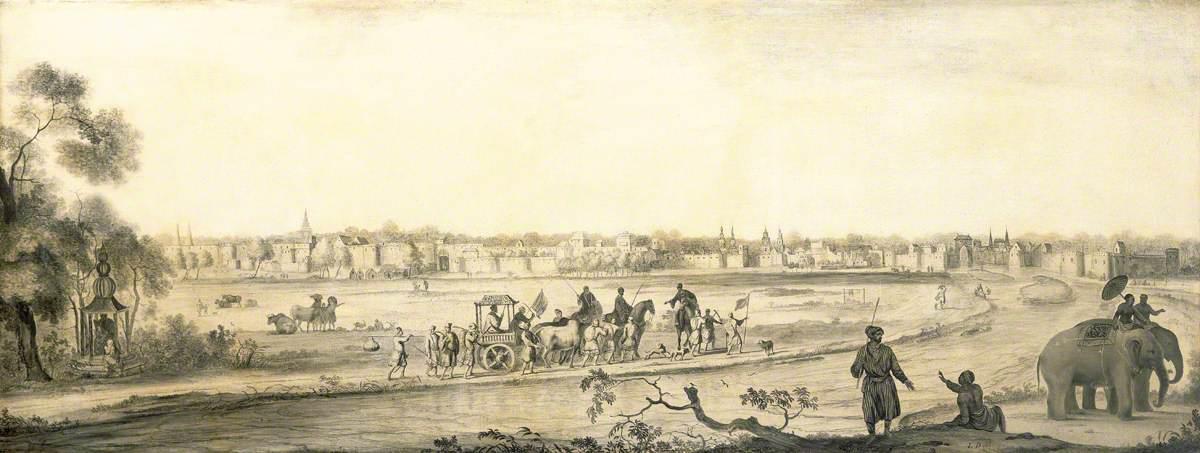 A Dutch settlement in India viewed from the land - Ludolf Bakhuizen ...