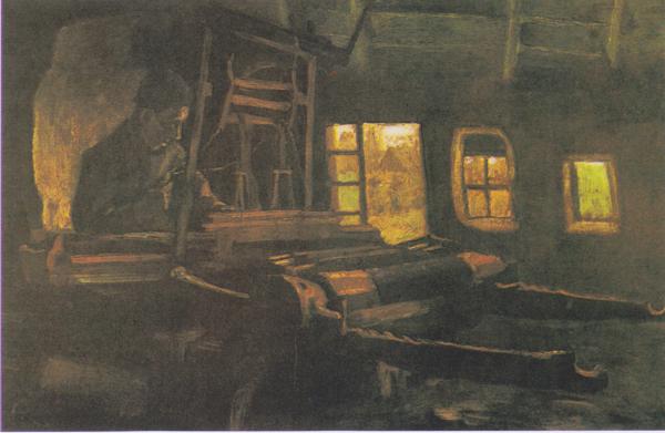 Weaver, Interior with Three Small Windows - Vincent van Gogh | FeelTheArt